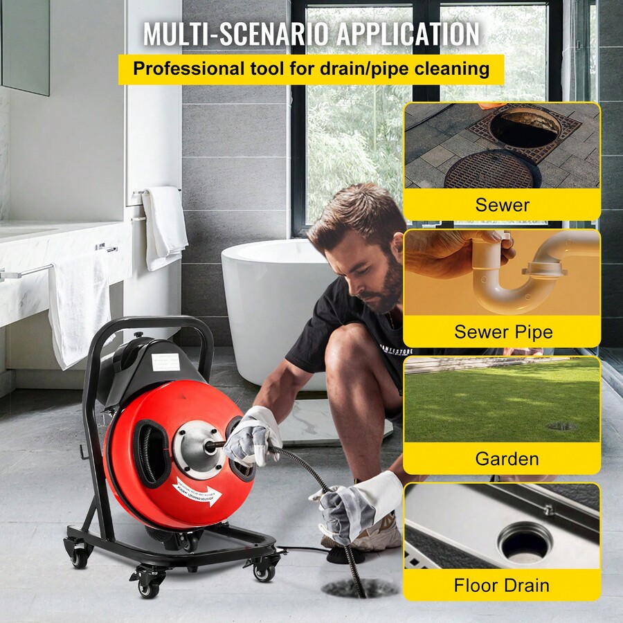 VEVOR VEVOR Sewer Snake Machine 50FTx1/2Inch, Drain Cleaning Machine ...