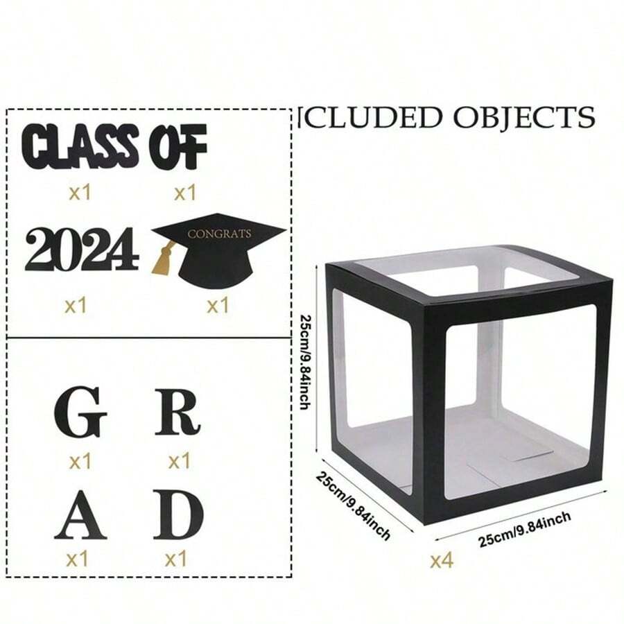 2024 Graduation Balloon Boxes Decorations, 4 Pieces Black Graduation ...