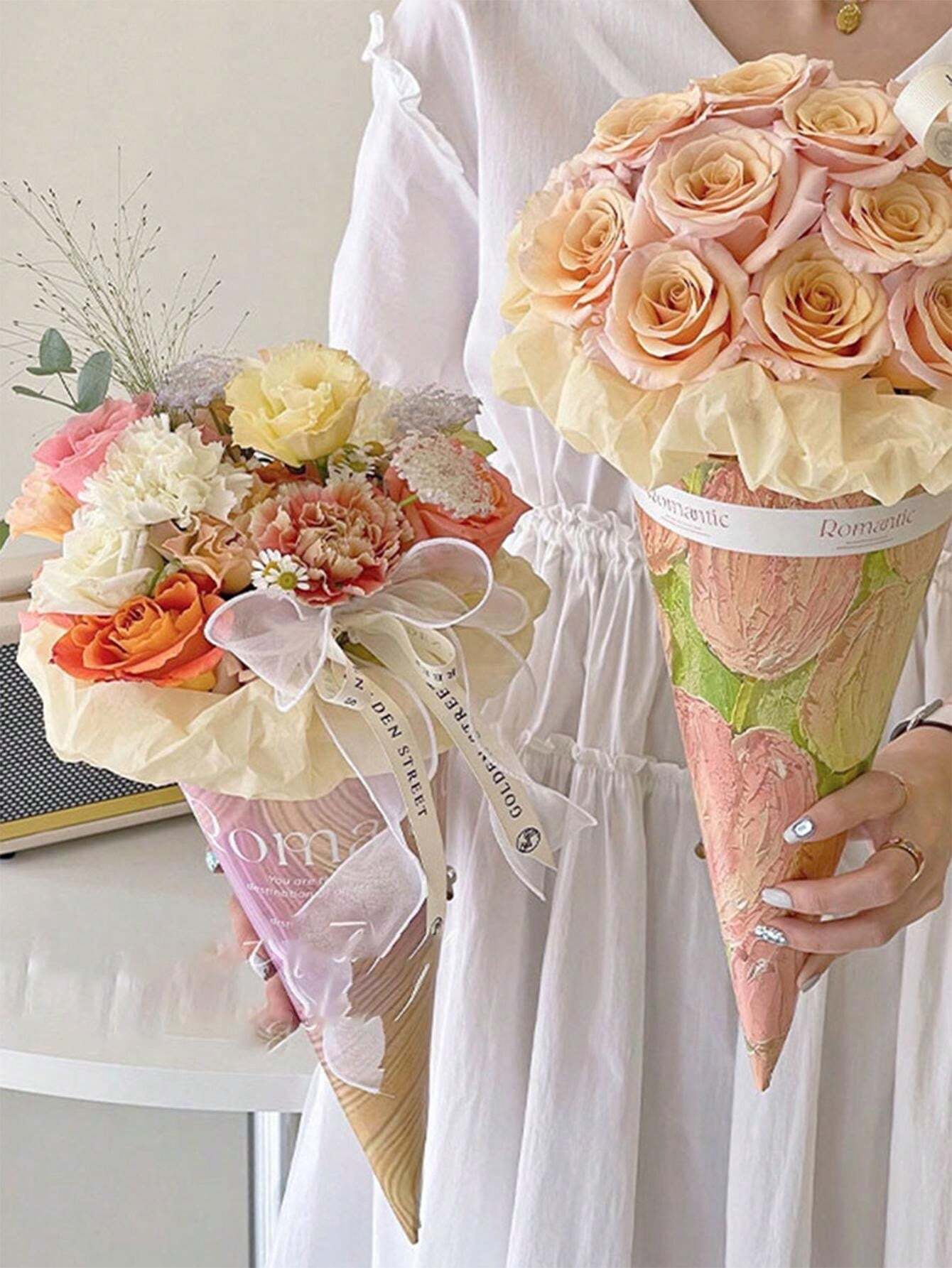 10pcs Ice Cream Bucket Bouquet Wrapping Paper, Ice Cream Cone Cowhide ...