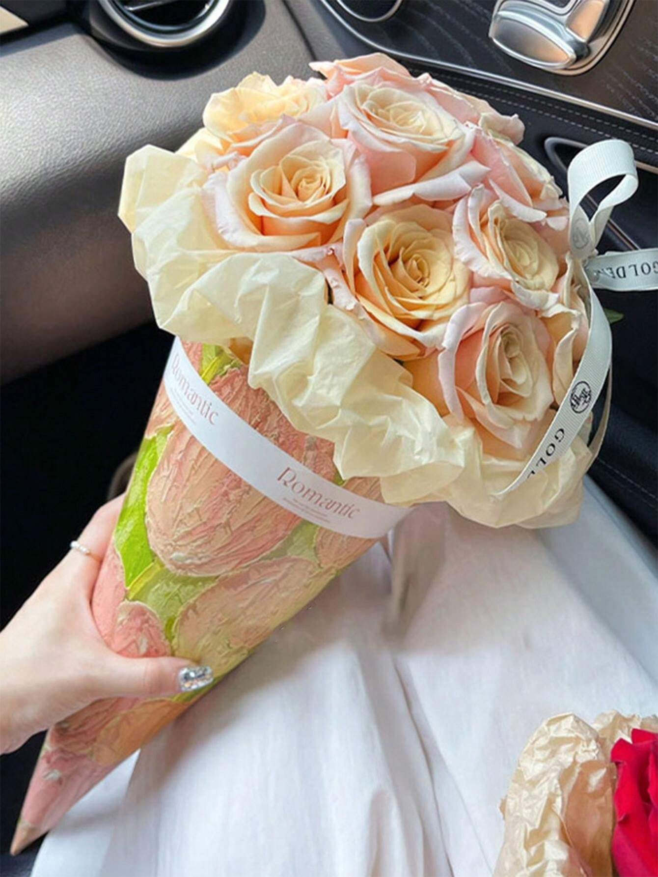 10pcs Ice Cream Bucket Bouquet Wrapping Paper, Ice Cream Cone Cowhide ...