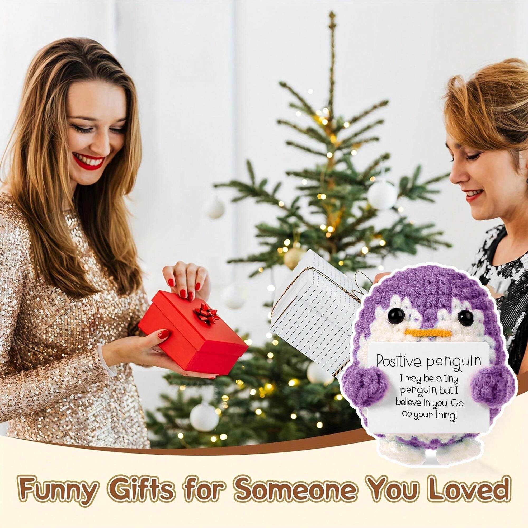 Positive Penguin Doll, 2.6 Inch Funny Potato Knitted Penguin Toy With ...