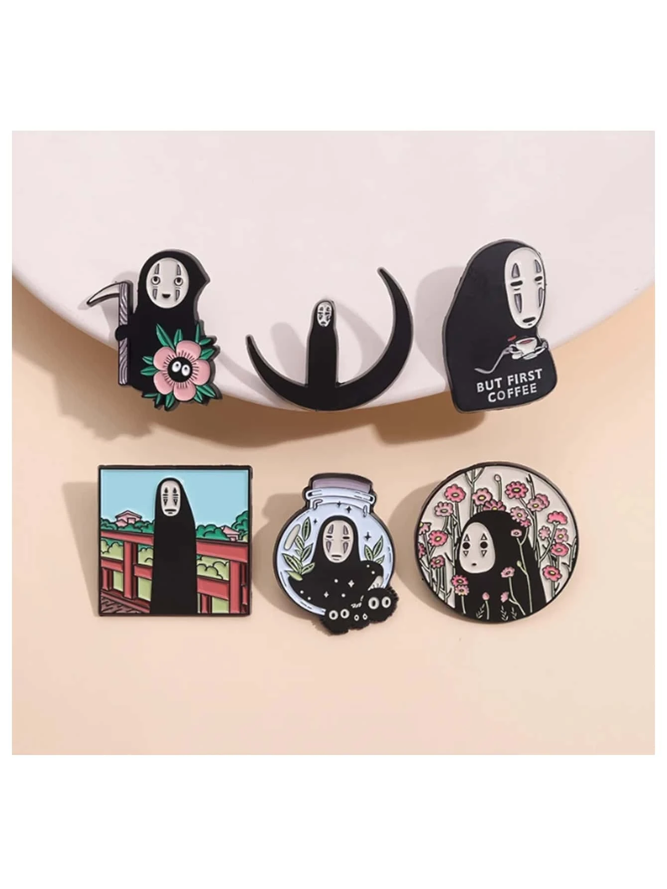 Set Of 6 Pins Kaonashi Faceless Badges Kawaii Anime | SHEIN USA