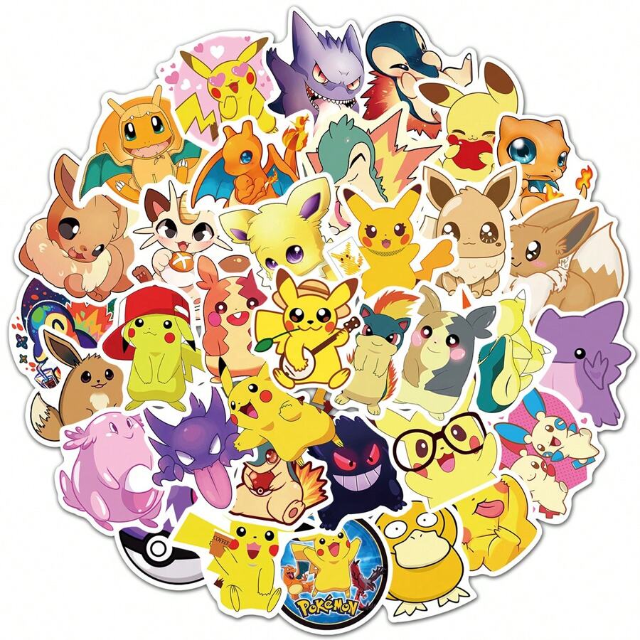 pokemon 50 Pcs Kawaii Stickers For Kids, Cute Colorful Cartoon Water ...