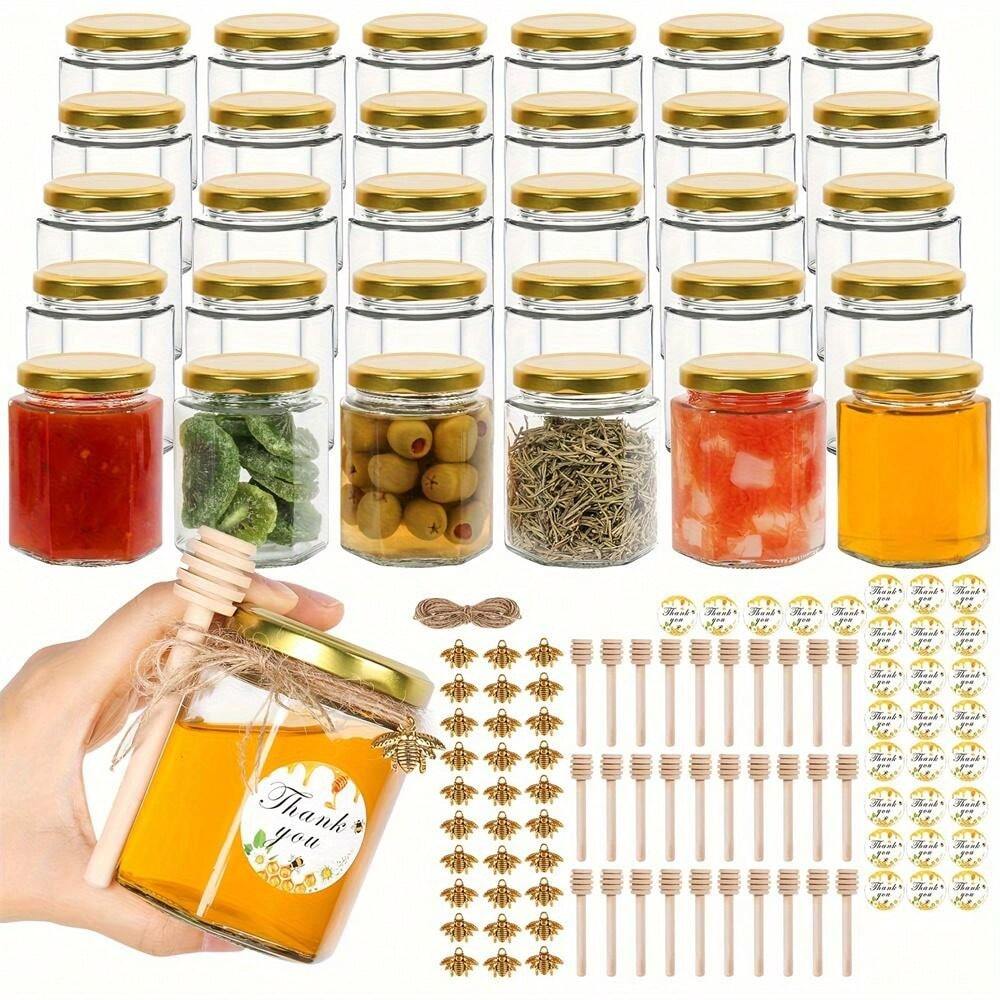 Elegant Hexagonal Mini Glass Jars With Golden Lids And Wood Dippers ...