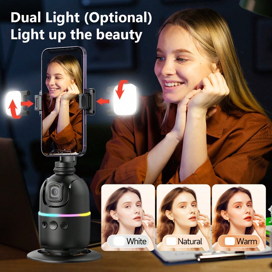 Auto Face Tracking Phone Tripod Holder, No App Required, 360° Rotation ...