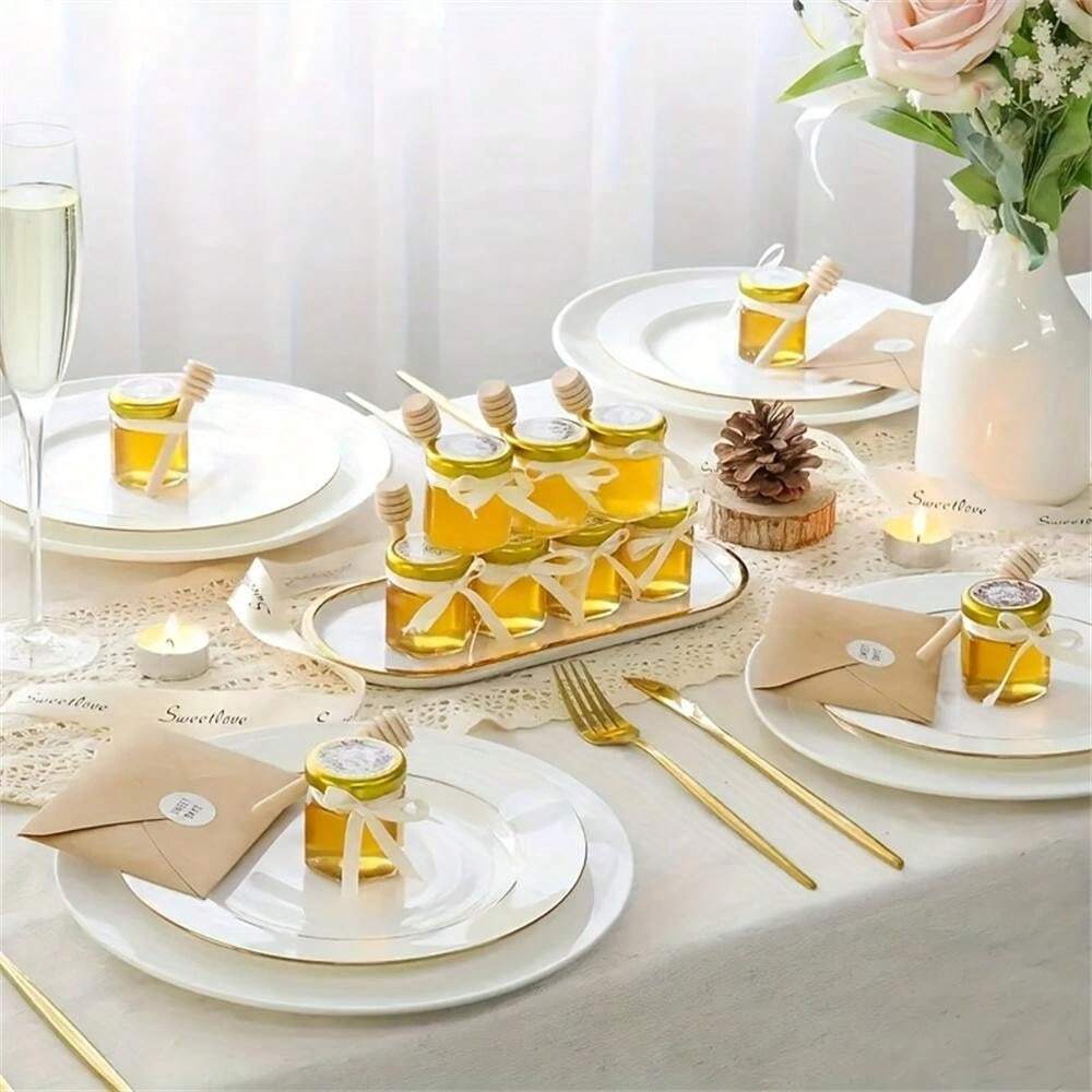 Elegant Hexagonal Mini Glass Jars With Golden Lids And Wood Dippers ...