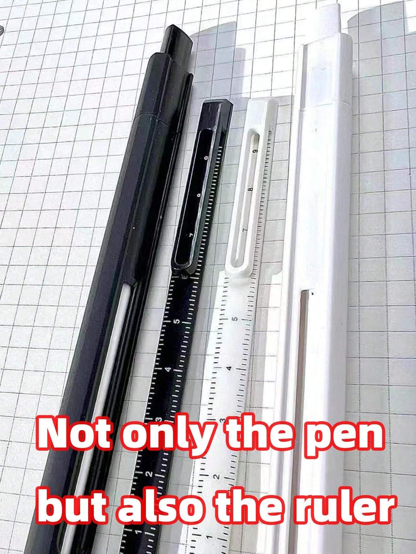 1box/5pcs Magic Pressing Neutral Pens With Built-In Ruler, Black Ink 0 ...