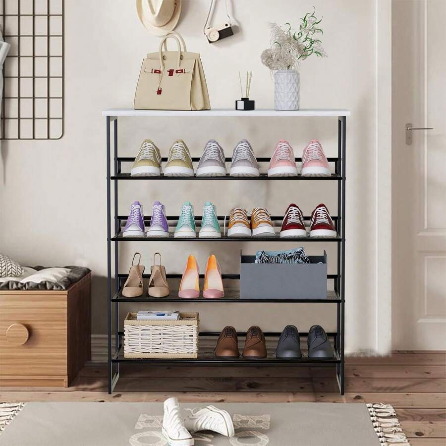 5-Tier Tilting Adjustable Freestanding Shoe Rack 12-Pairs For ...