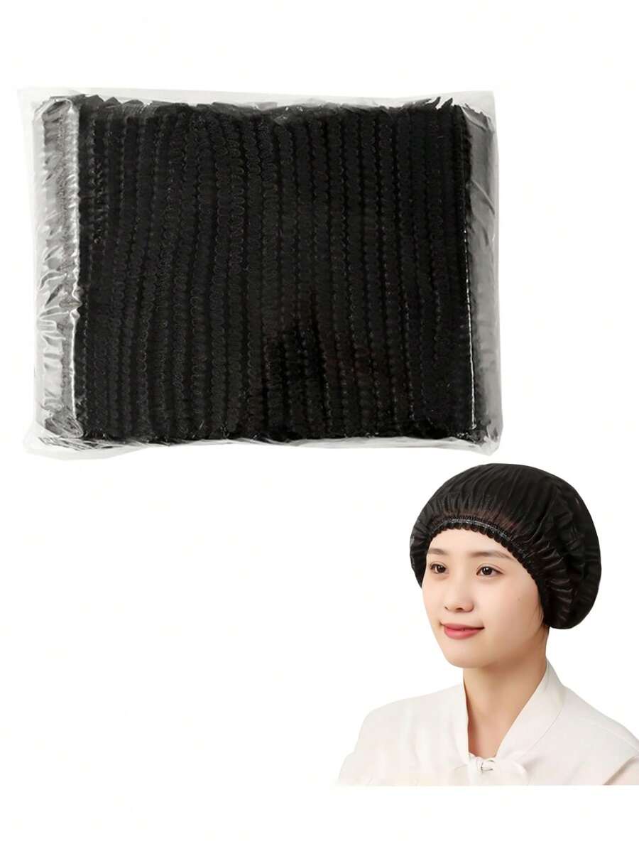 100-Pack Black Disposable Hair Net Dust Head Covers, Elastic Head ...