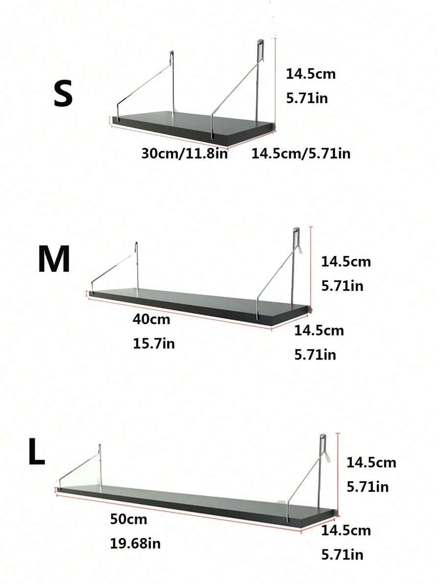 1pc Black Wall-Mounted Solid Wood Shelf With One-Piece Partition, No ...