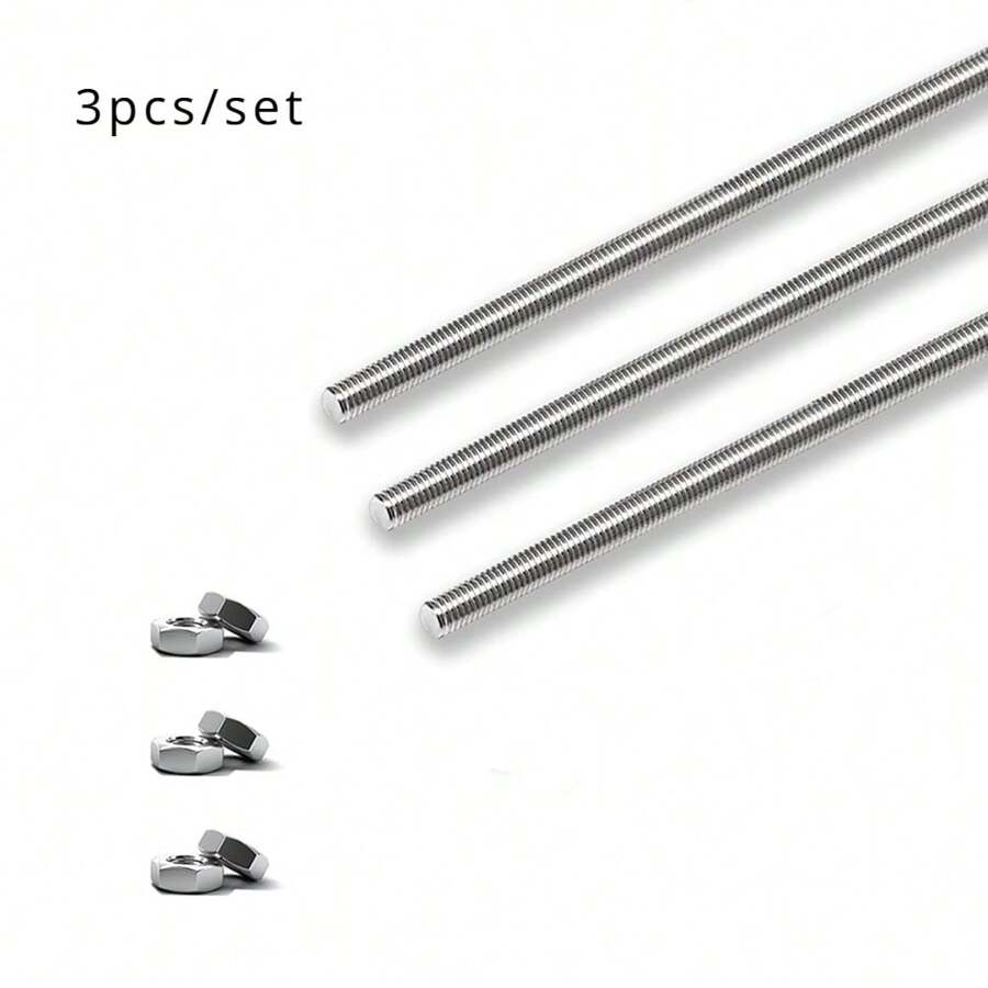 3pcs/Set Of Threaded Rods & Hex Nuts M4, Stainless Steel Fully Threads ...