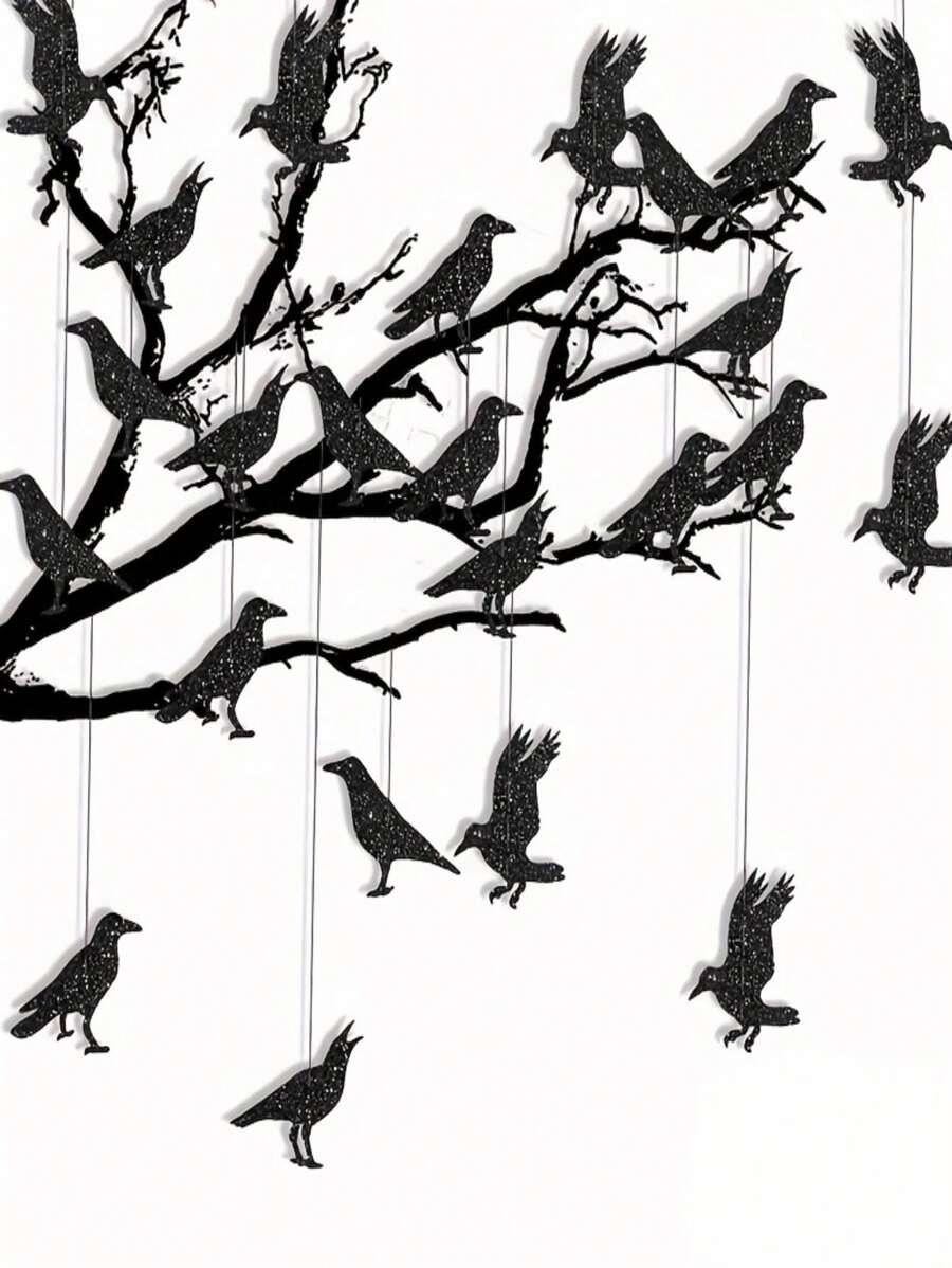 Glitter Black Raven Decoration Gothic Tree Hanging Decoration Bird ...