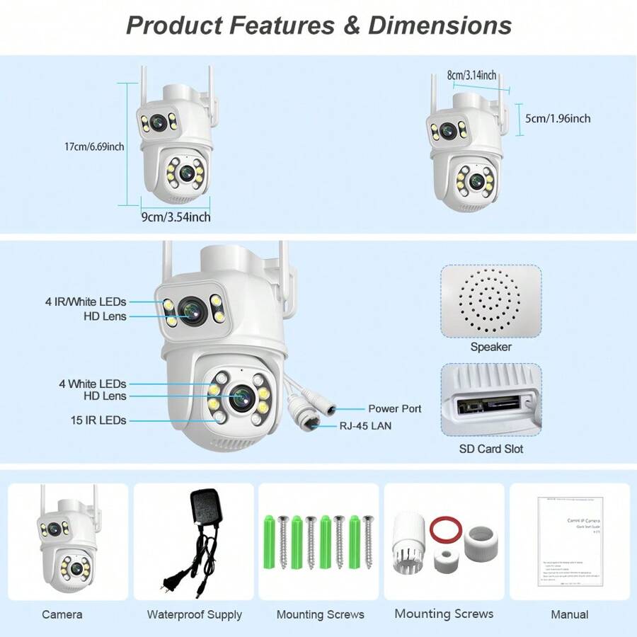 4K 8MP WiFi Monitoring Camera, Dual Lens AI Human Detection, Outdoor ...