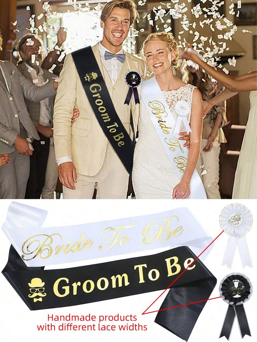 4 Pcs Groom And Bride To Be Sash Badge Brooch Set Sash And Badge Pin ...