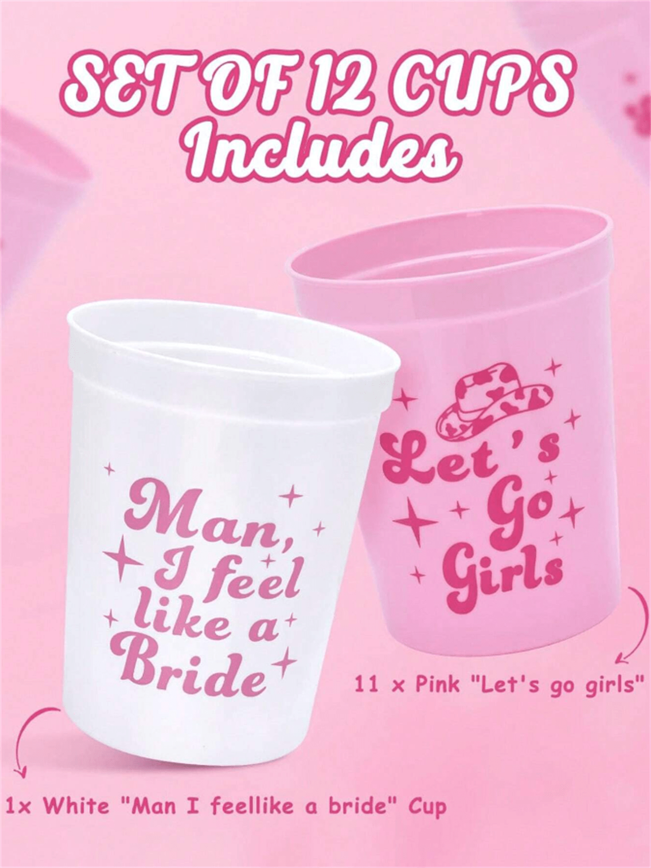 12pcs Bachelorette Party Cups, 16oz Reusable Plastic Cups Cowgirl ...