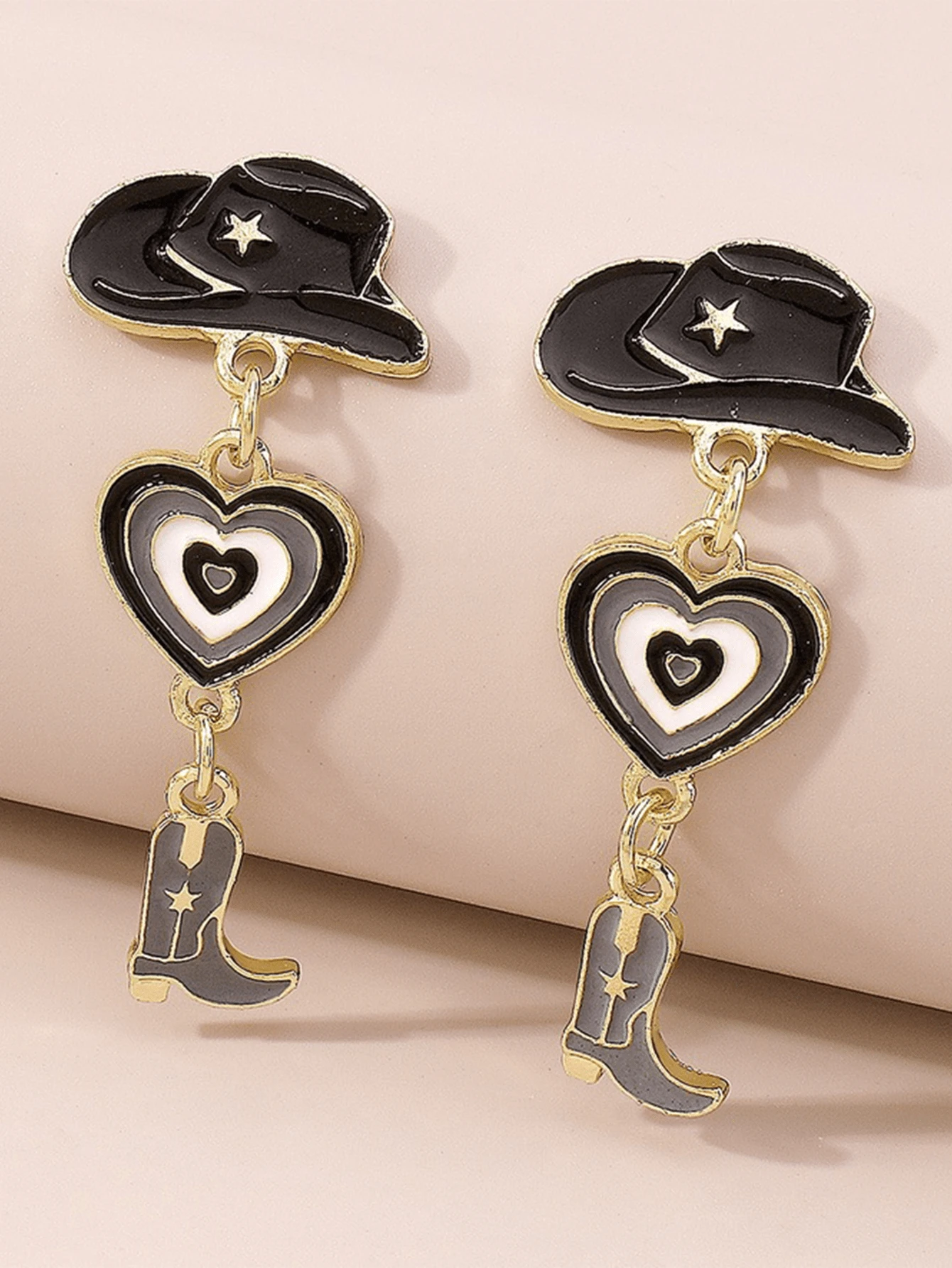 PHCOO Fashion Alloy Drop Oil Western Cowboy Hat Heart Cowboy Boots ...