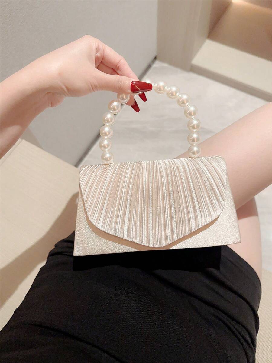 An Elegant Classic Pleated Design Evening Bag, Romantic Faux Pearl ...