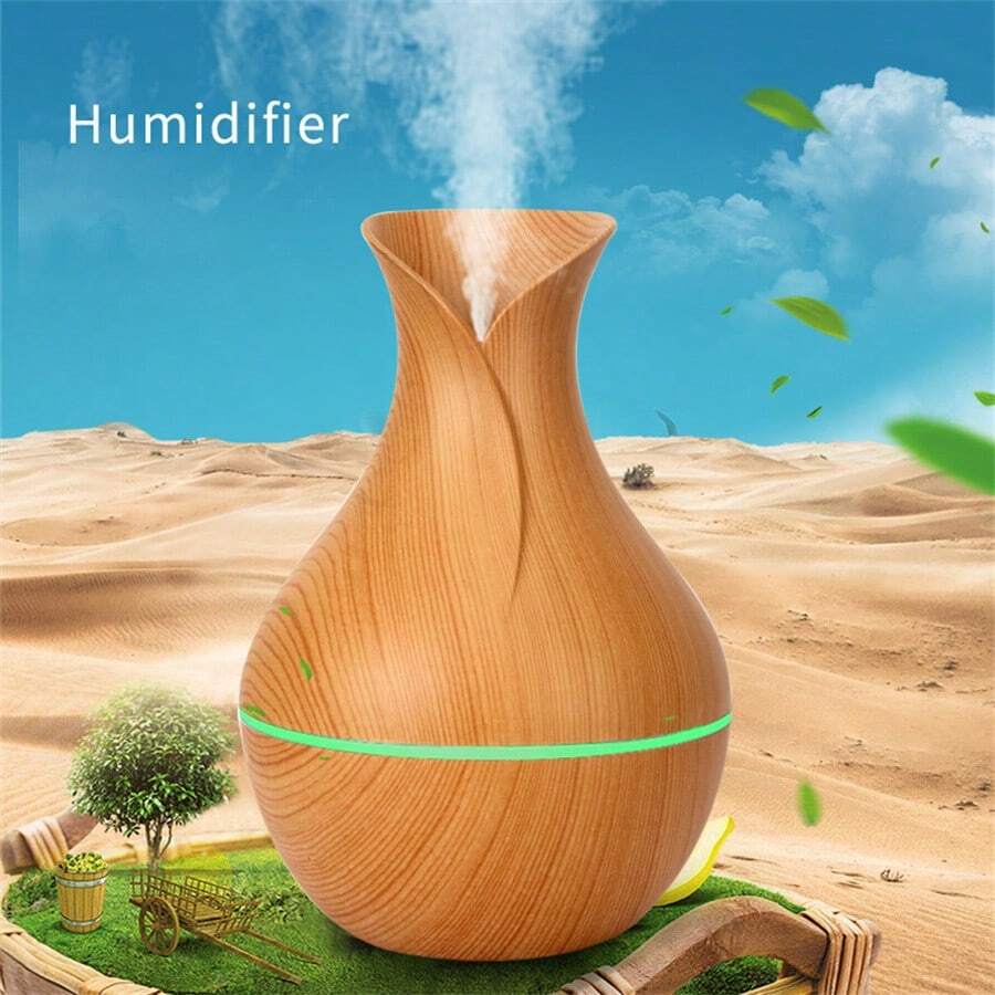 Wood Grain Humidifier, Household Desktop Decorative Flower Vase With ...