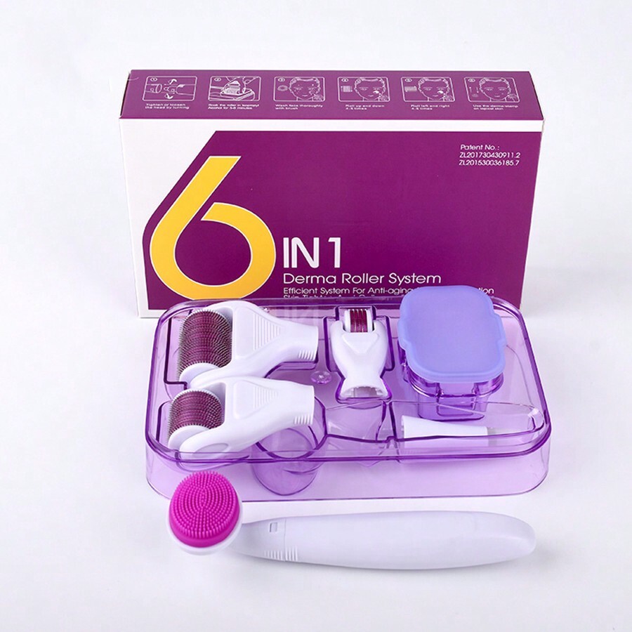 6 In 1 Derma Roller Kit For Face And Body - 4 Size Needle Micro Needle ...