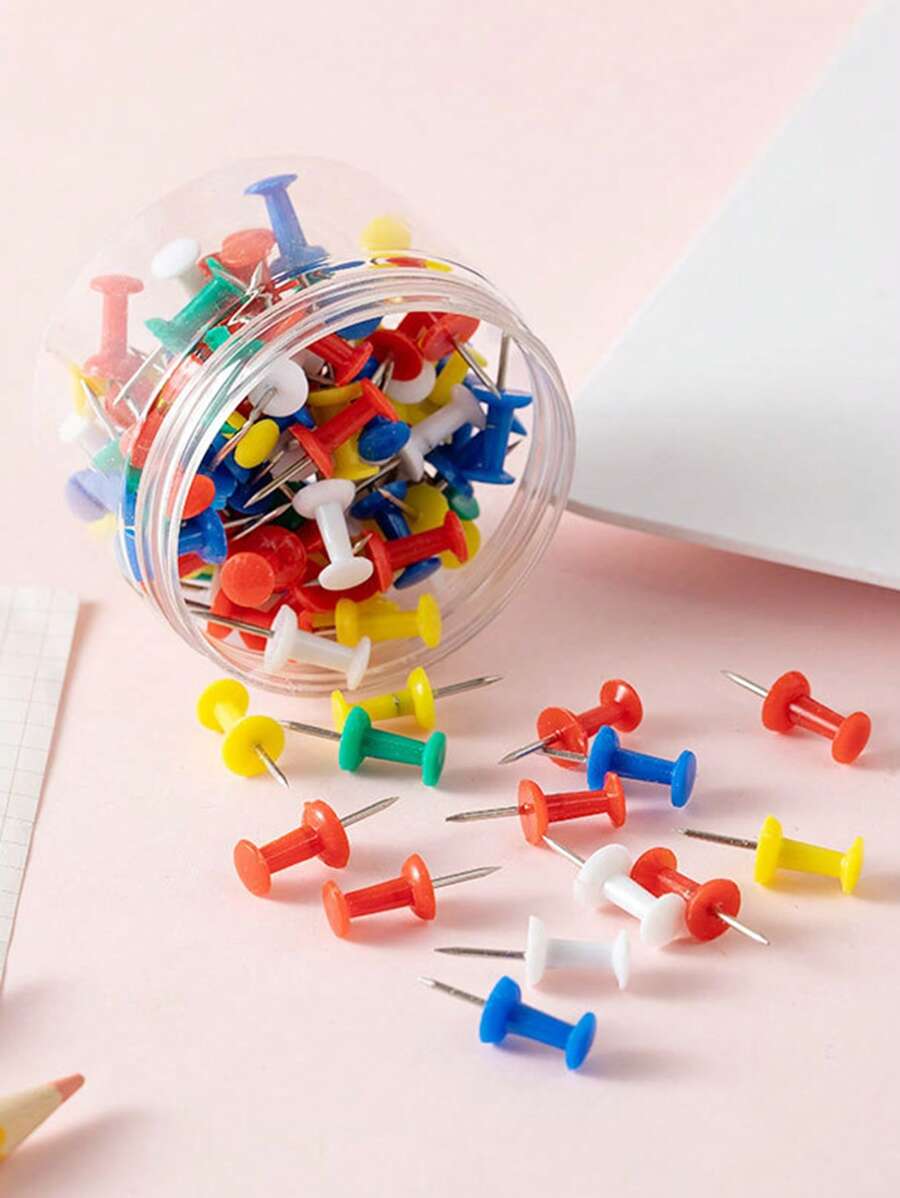 100pcs/Set Colorful Tacks For Softwood Board, Office Push Pins ...