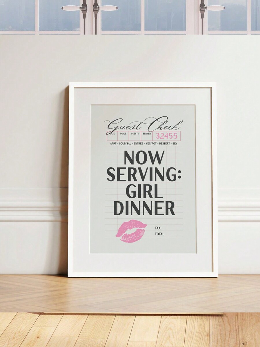 Girl Dinner College Apartment Canvas Poster Print Funny Kitchen Prints Guest Check Poster Pink ...