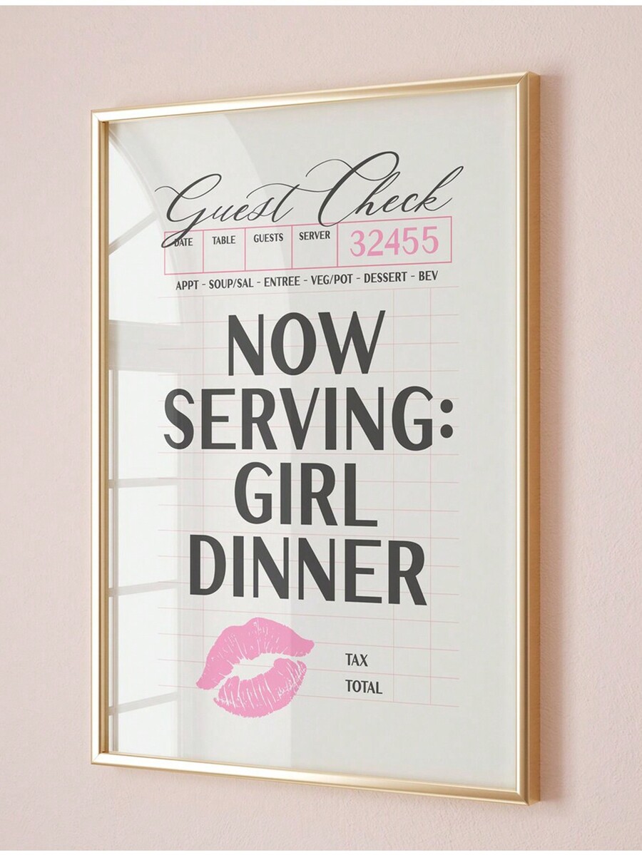 Girl Dinner College Apartment Canvas Poster Print Funny Kitchen Prints Guest Check Poster Pink ...