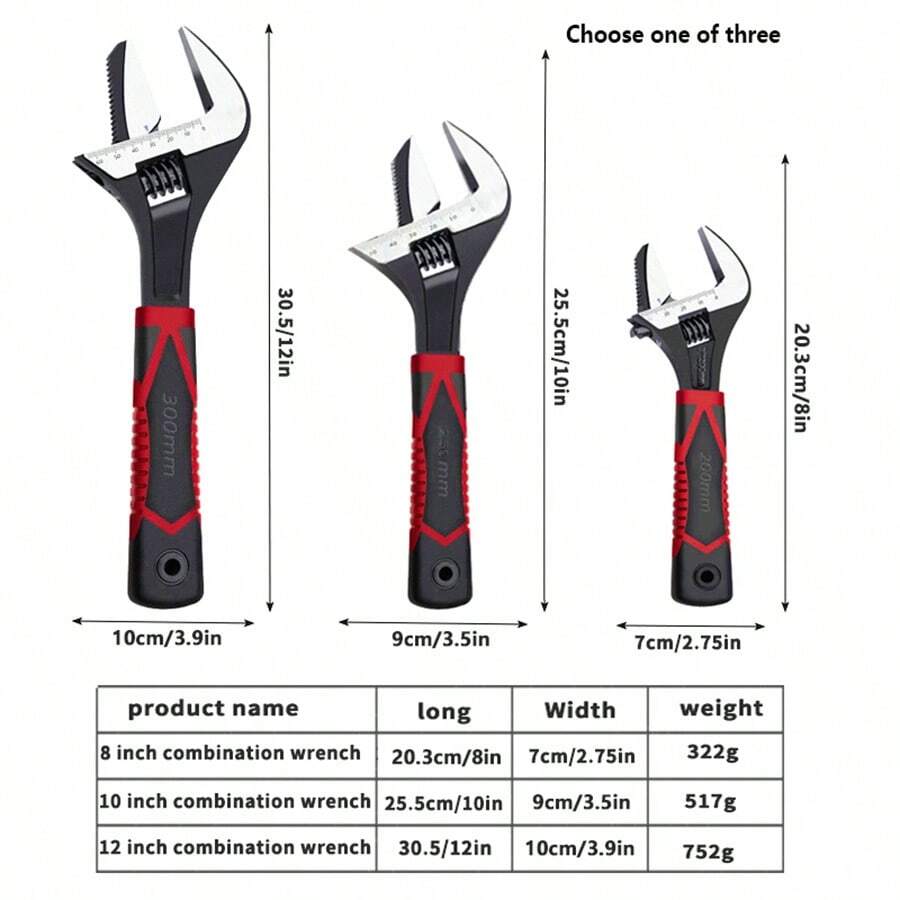1pc Adjustable Wrench, Industrial-Grade Chrome Vanadium Steel, Strong ...