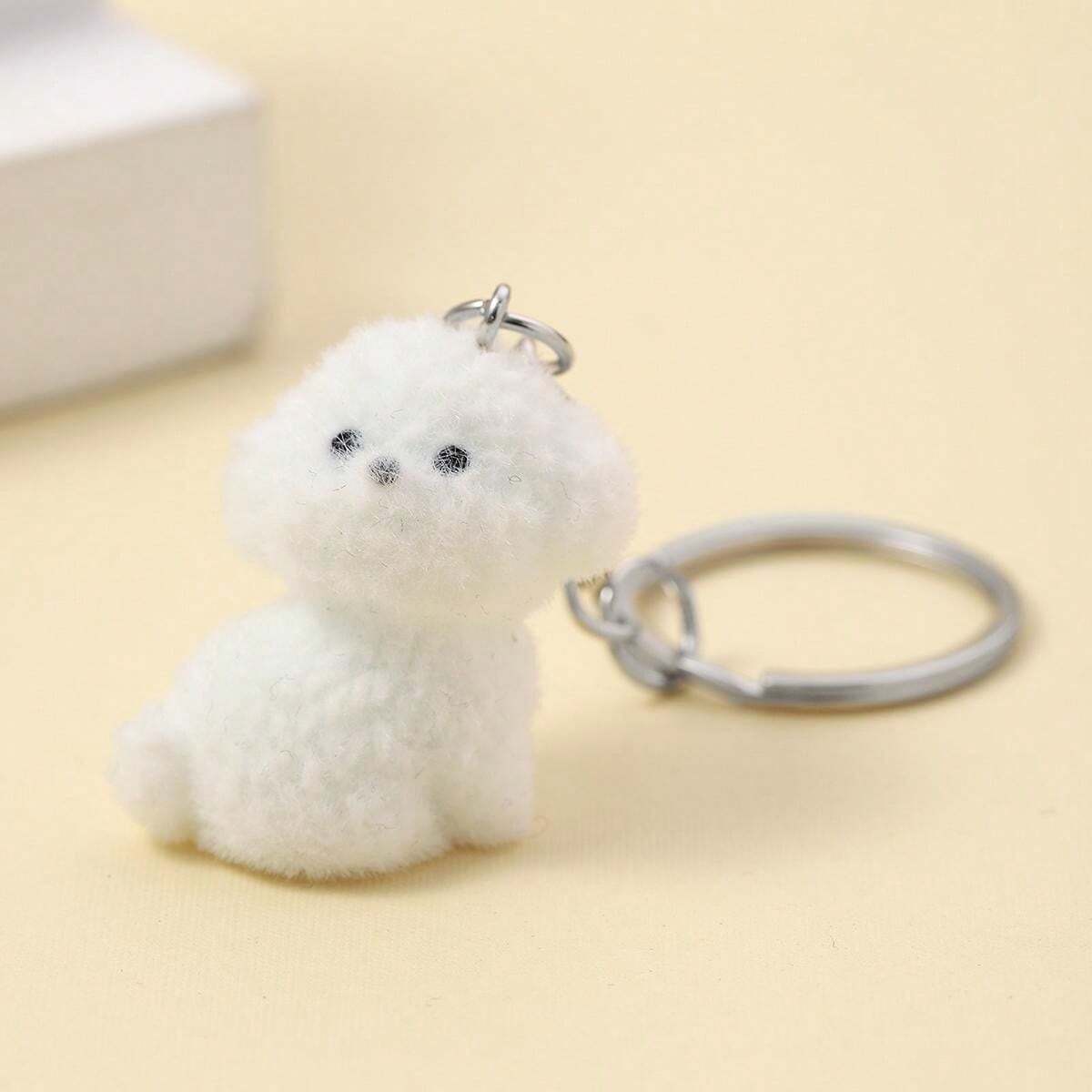 Cute Resin Flocked Cartoon 3D Bichon Frise Dog Keychain, Gift For Car ...