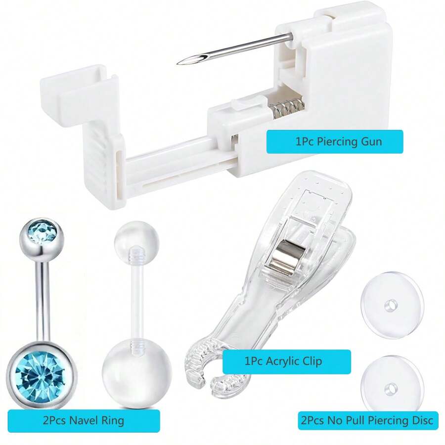 6Pcs/Sets Belly Button Piercing Kit Gun,Professional Body Piercing Kit ...