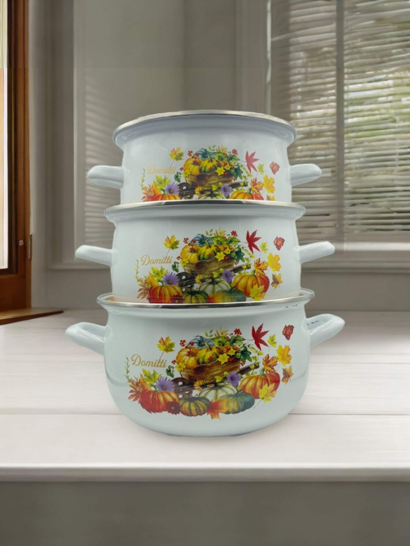 16.18.20cm 3pcs High-Temperature Fired Enamel Pot Set With Glass Lids ...