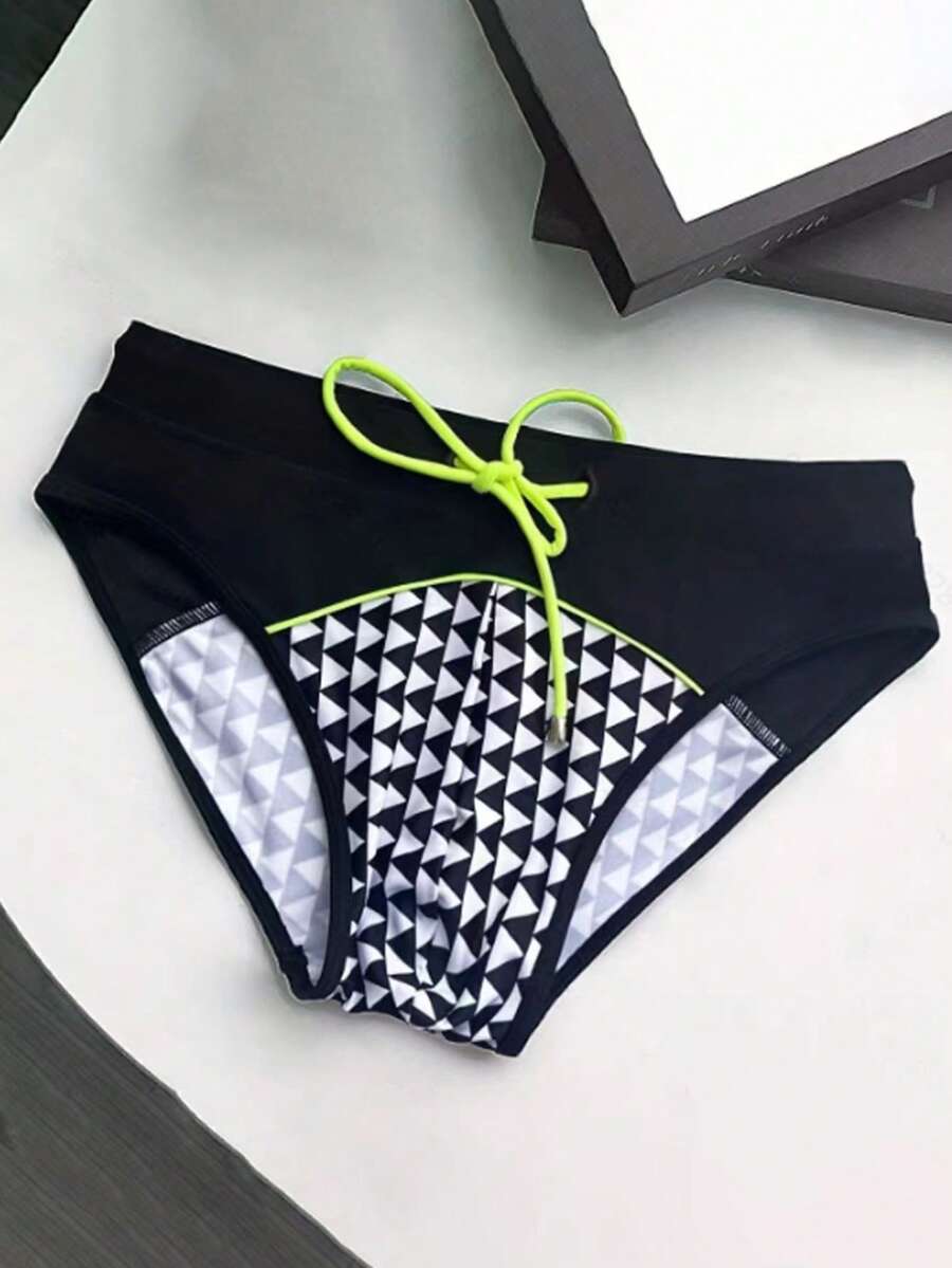 Color-Block Sawtooth Design Men's Triangle Swim Trunks, Sexy And ...