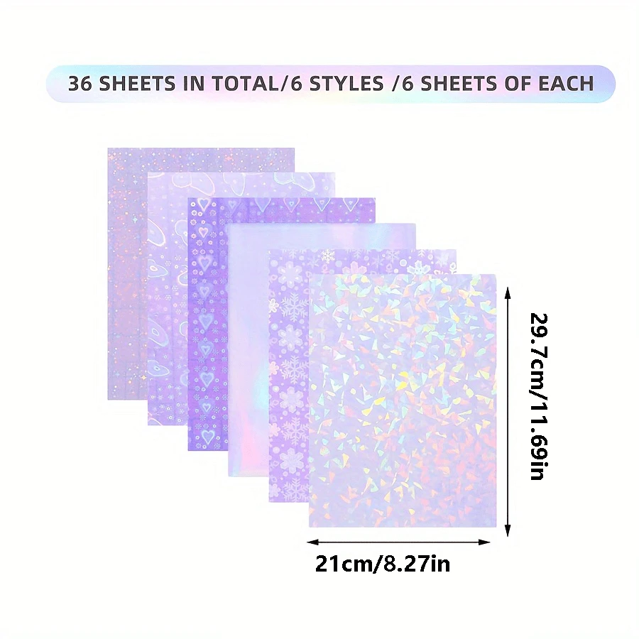36 Sheets Holographic Sticker Paper, Clear Vinyl Sticker Laminate Film ...
