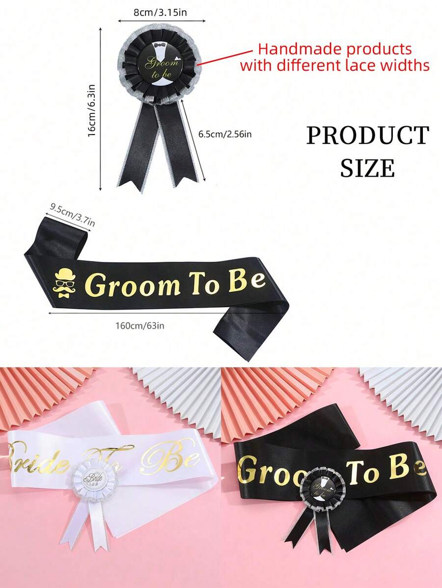 4 Pcs Groom And Bride To Be Sash Badge Brooch Set Sash And Badge Pin ...
