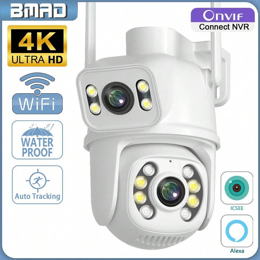4K 8MP WiFi Monitoring Camera, Dual Lens AI Human Detection, Outdoor ...