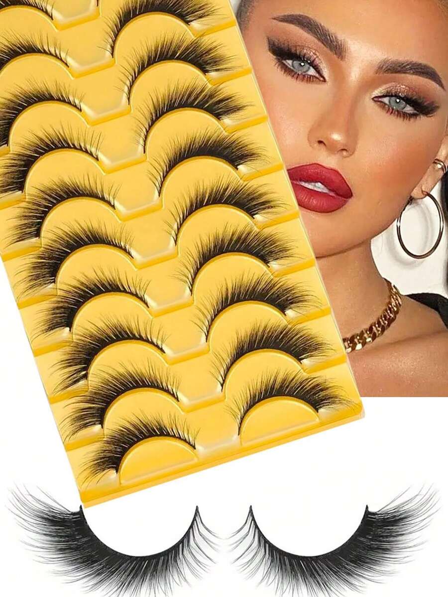 10 Pairs Of Fox Eye Natural False Eyelashes Cat Eye 3D Three ...
