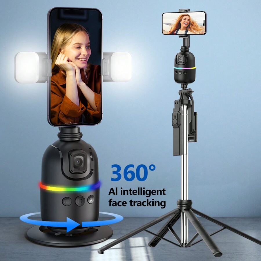 Auto Face Tracking Phone Tripod Holder, No App Required, 360° Rotation Body Phone Track Camera ...