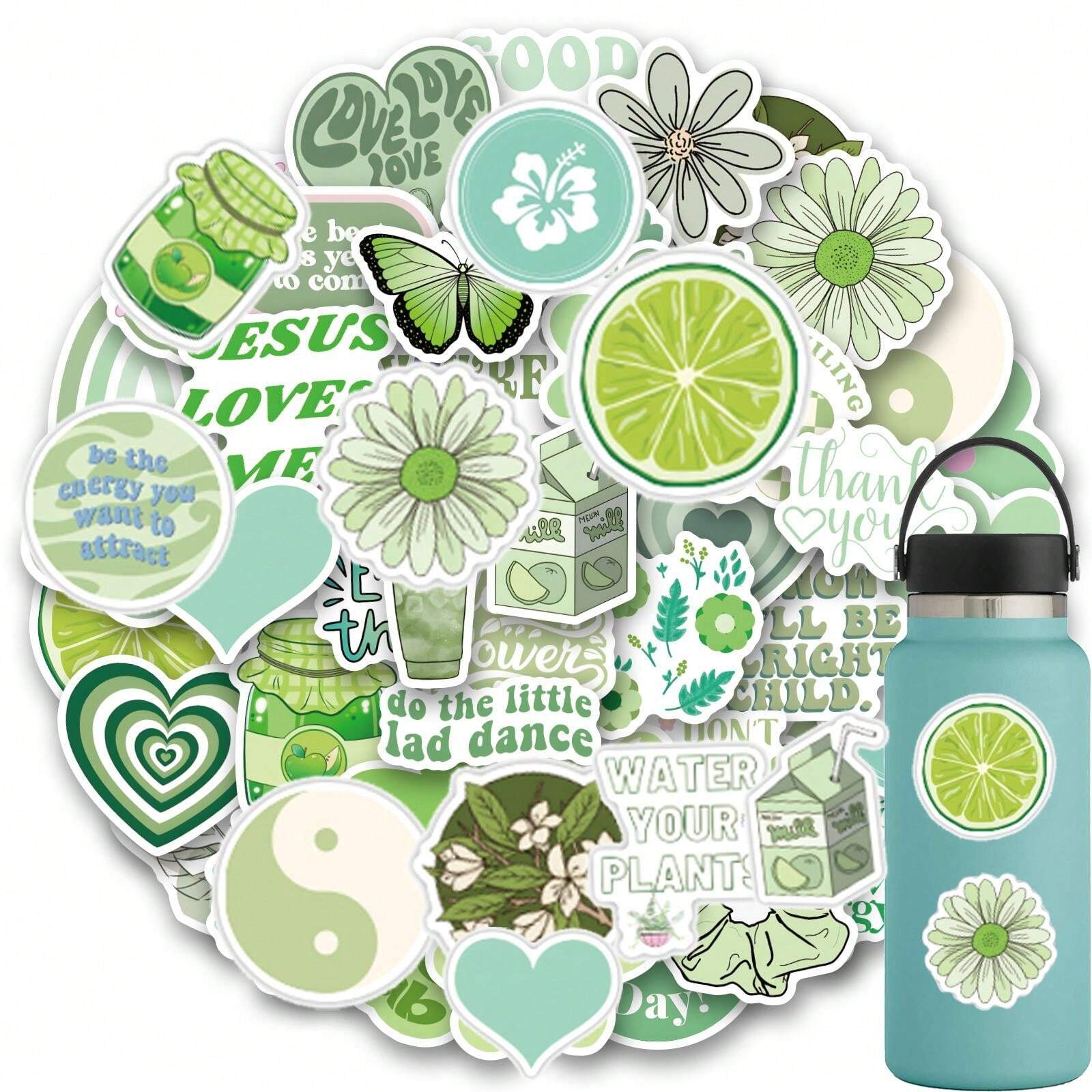Danish Pastel Green Stickers Decals[60Pack], Green Aesthetic Graffiti ...
