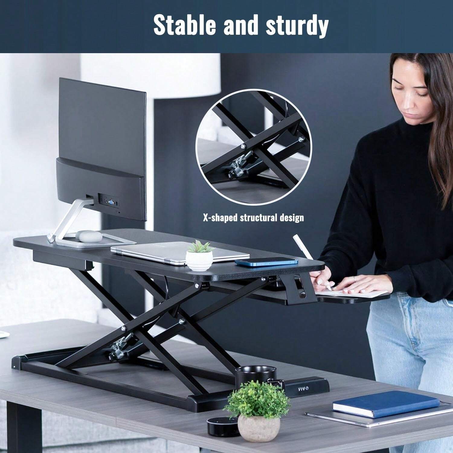 32/36 Inch PC Desk Converter Height Adjustable Sit To Stand Riser, Dual ...