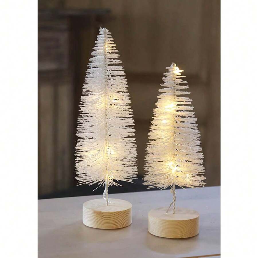 LED Lighted Bottle Brush Tree With Wood Base (Set Of 4) | SHEIN USA
