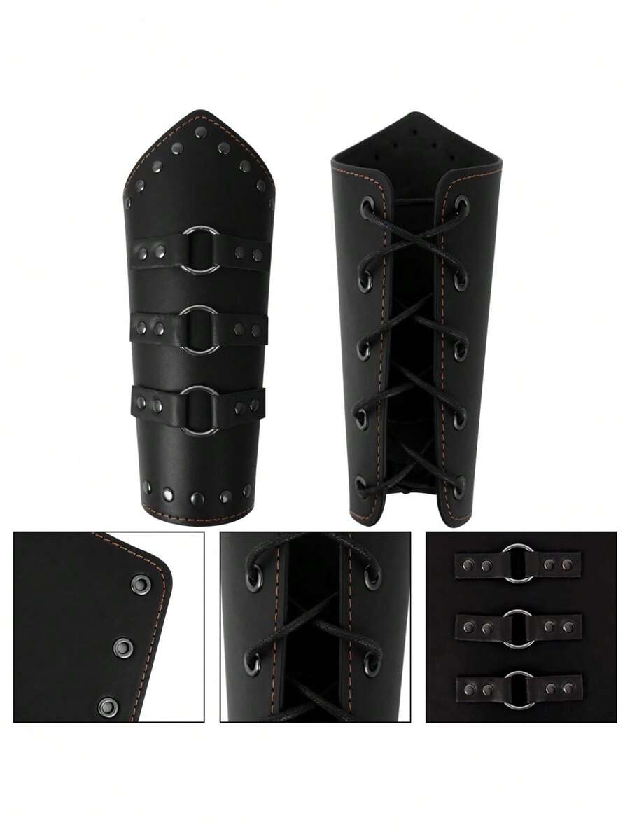 Selling In Pairs(2pcs) - Medieval Knights Black/Brown PU Leather Arm Guard, Viking Warrior ...