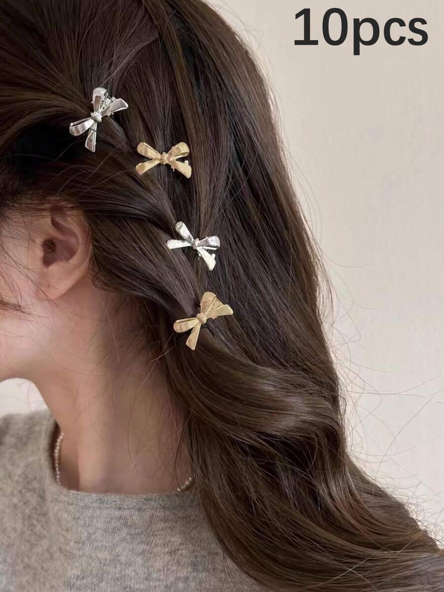 10pcs Gold & Silver Butterfly Hair Clips - Messy Bun Hair Tie For Women ...
