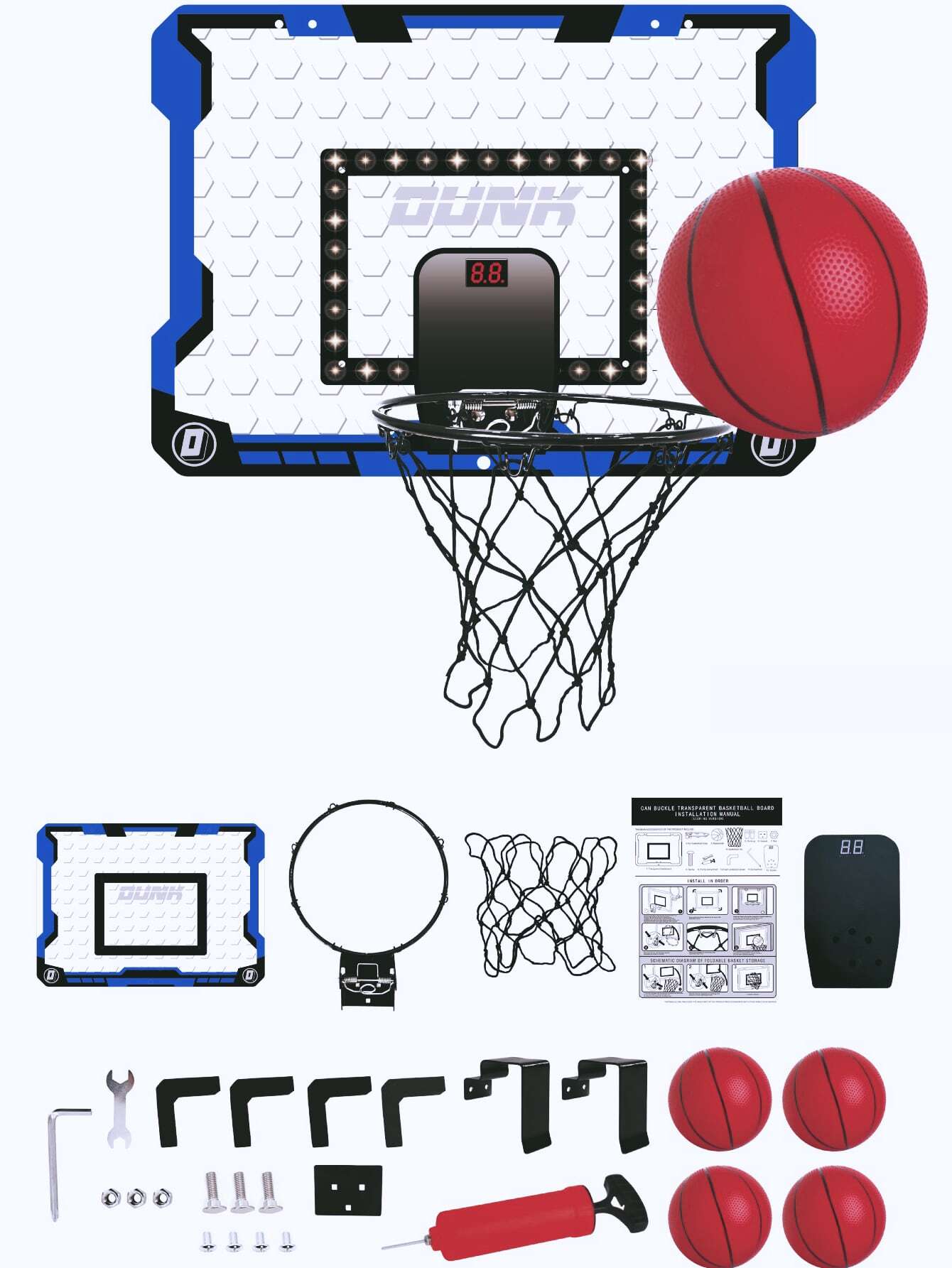 LED Basketball Hoop Electronic Scoring Wall-Mounted Portable Basketball ...