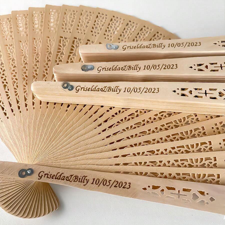 Personalized Sandalwood Wedding Party Favor Monogram Hand Fans Wedding ...