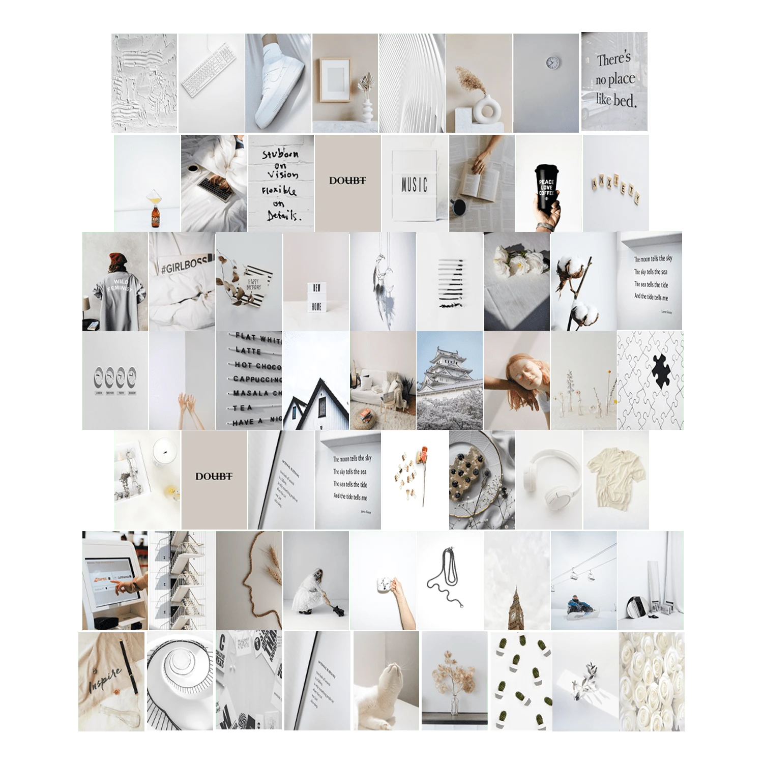 50 Wand Collage Sets mit weißen ästhetischen Bildern und persönlichen ...