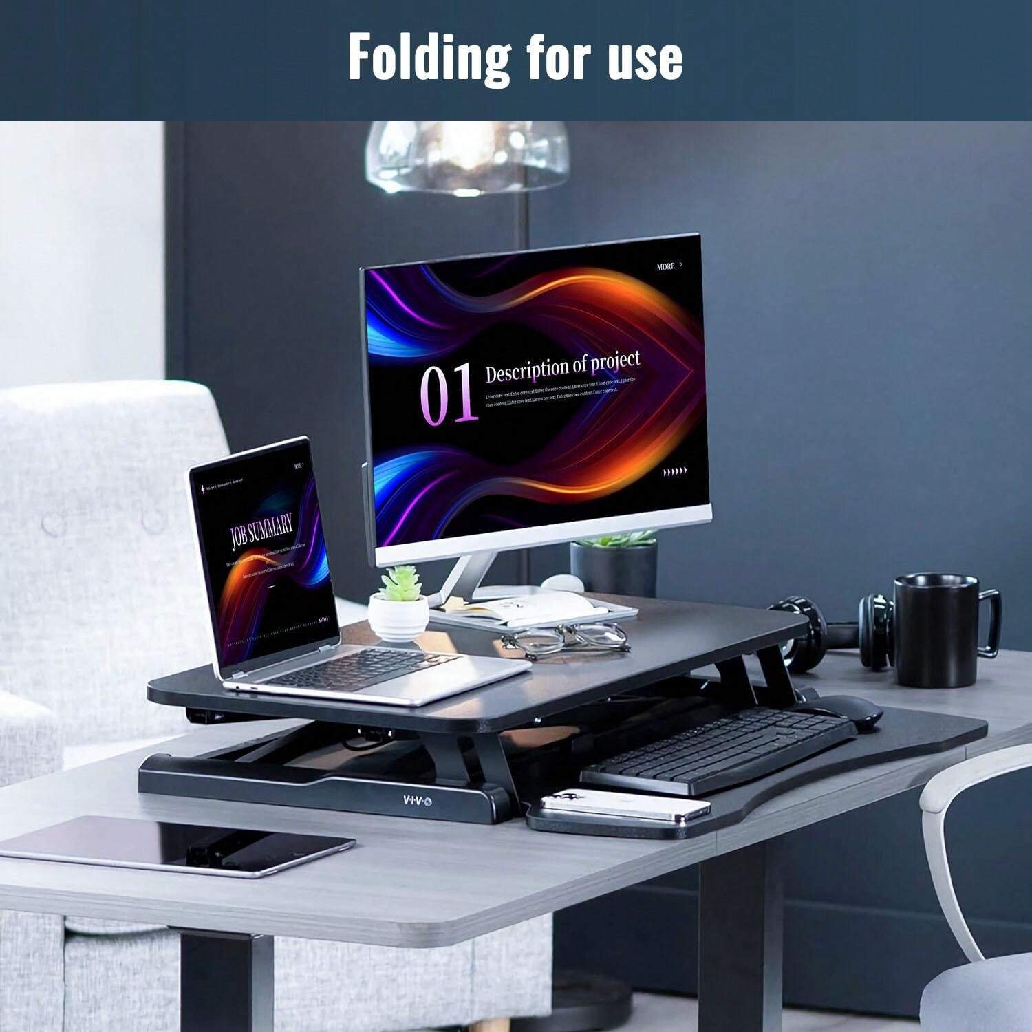 32/36 Inch PC Desk Converter Height Adjustable Sit To Stand Riser, Dual ...