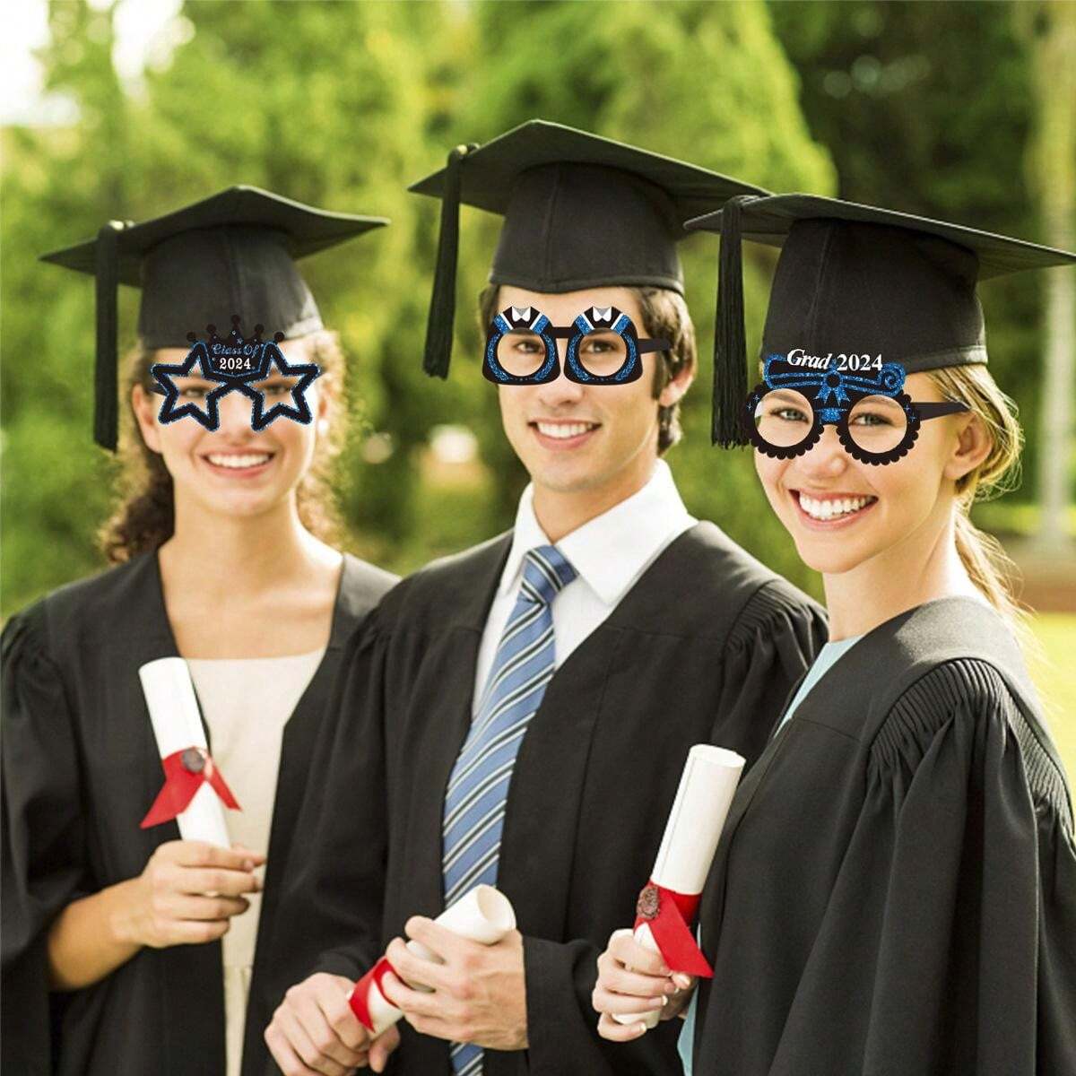 7pc Graduation Cap & Glasses Set, Foldable Doctoral Cap Decoration Hat ...