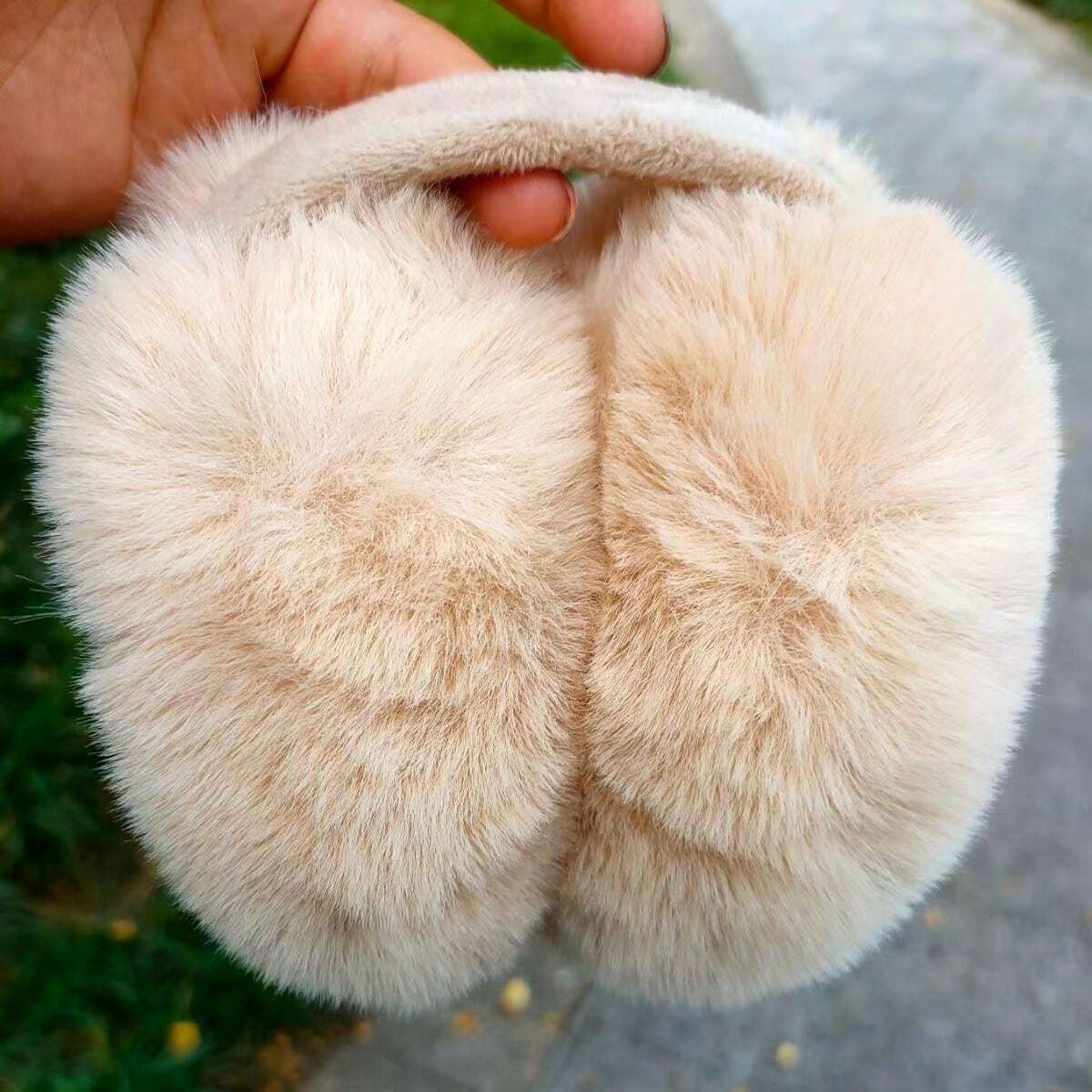 Unisex Warm Furry Solid Color Ear Muffs, Oversized, Random Color ...