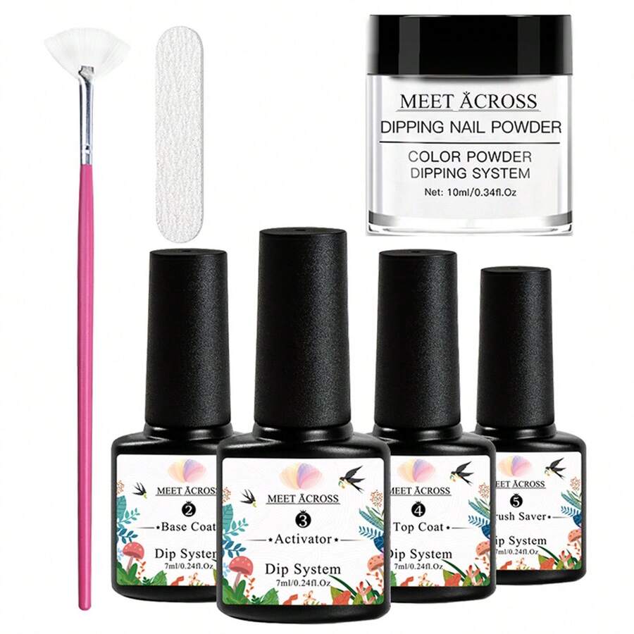 7pcs Nail Dip Powder And Liquid Kit ,Essential Step 2-5 Base Top Coat ...