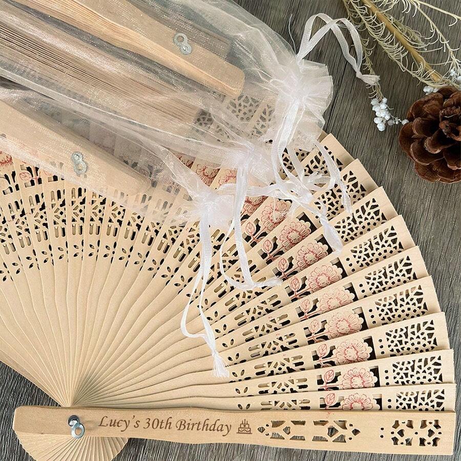 Personalized Sandalwood Wedding Party Favor Monogram Hand Fans Wedding ...