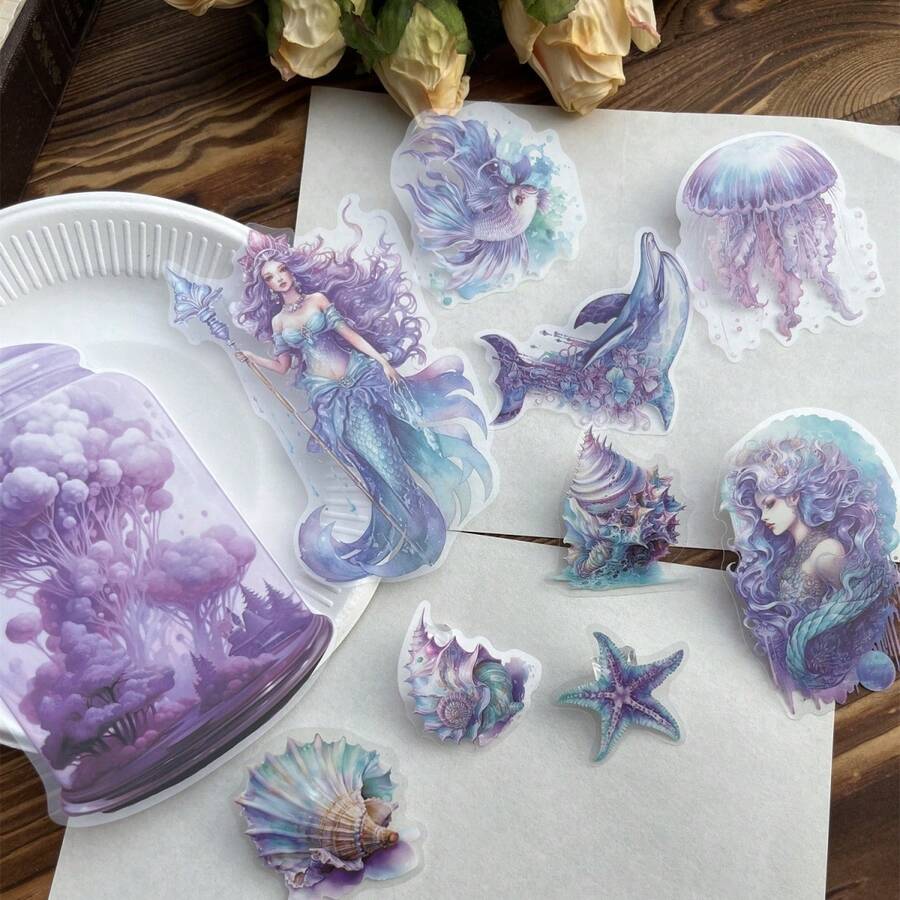 11pcs/Pack Character PET Waterproof Sticker Set Deep Sea Theme Ocean ...